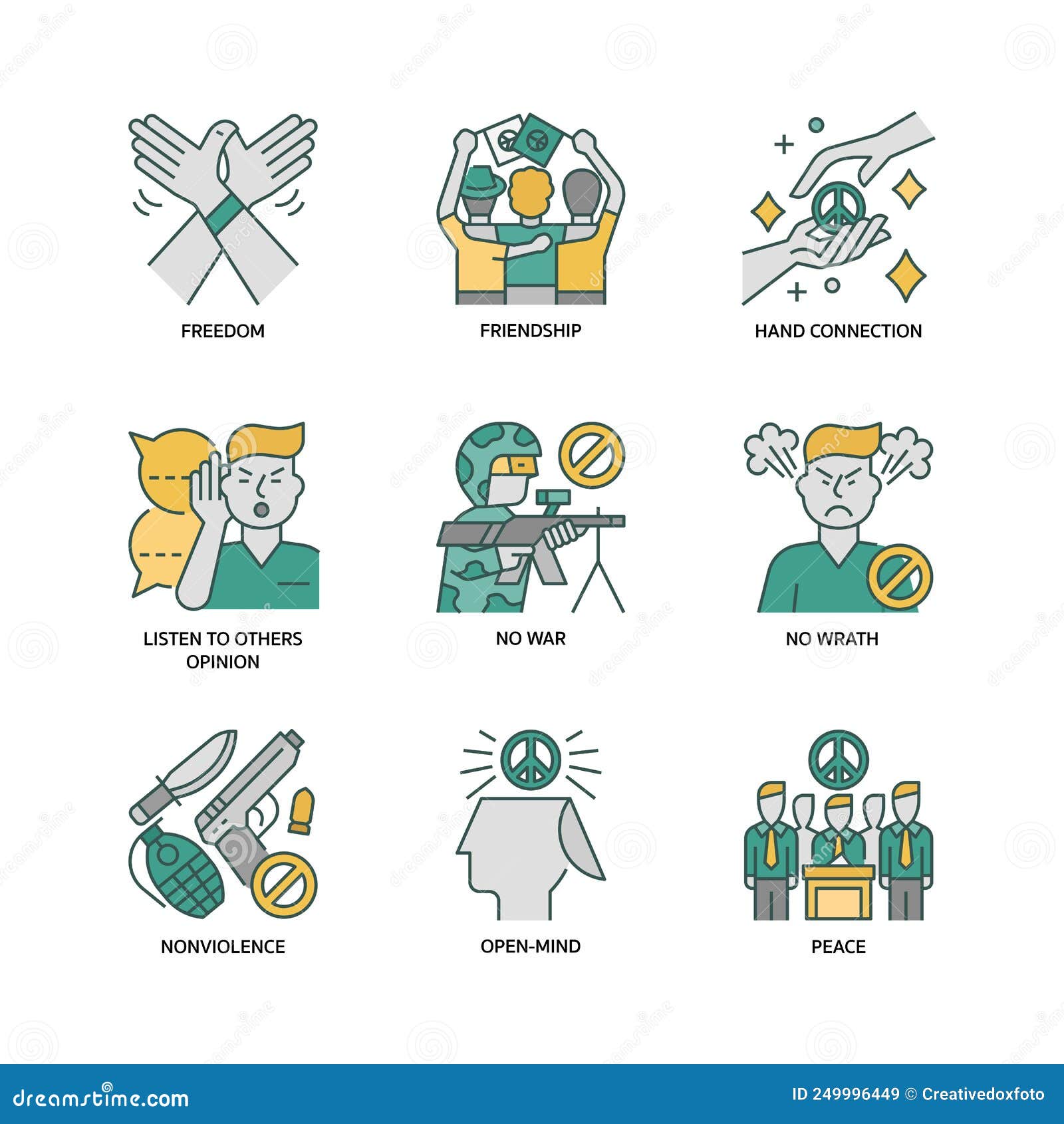 World Peace Icon Set stock vector. Illustration of moral - 249996449