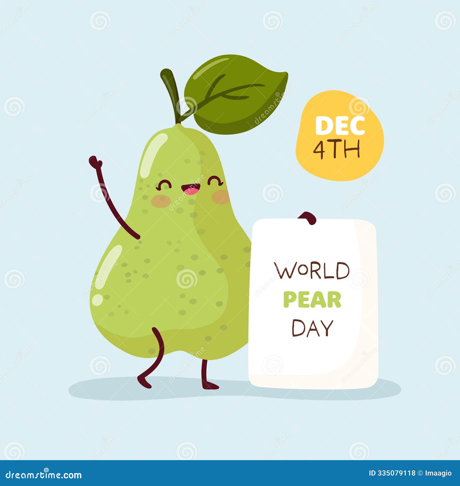 World Pear Day. Cute Pear Holding a Poster Stock Illustration ...
