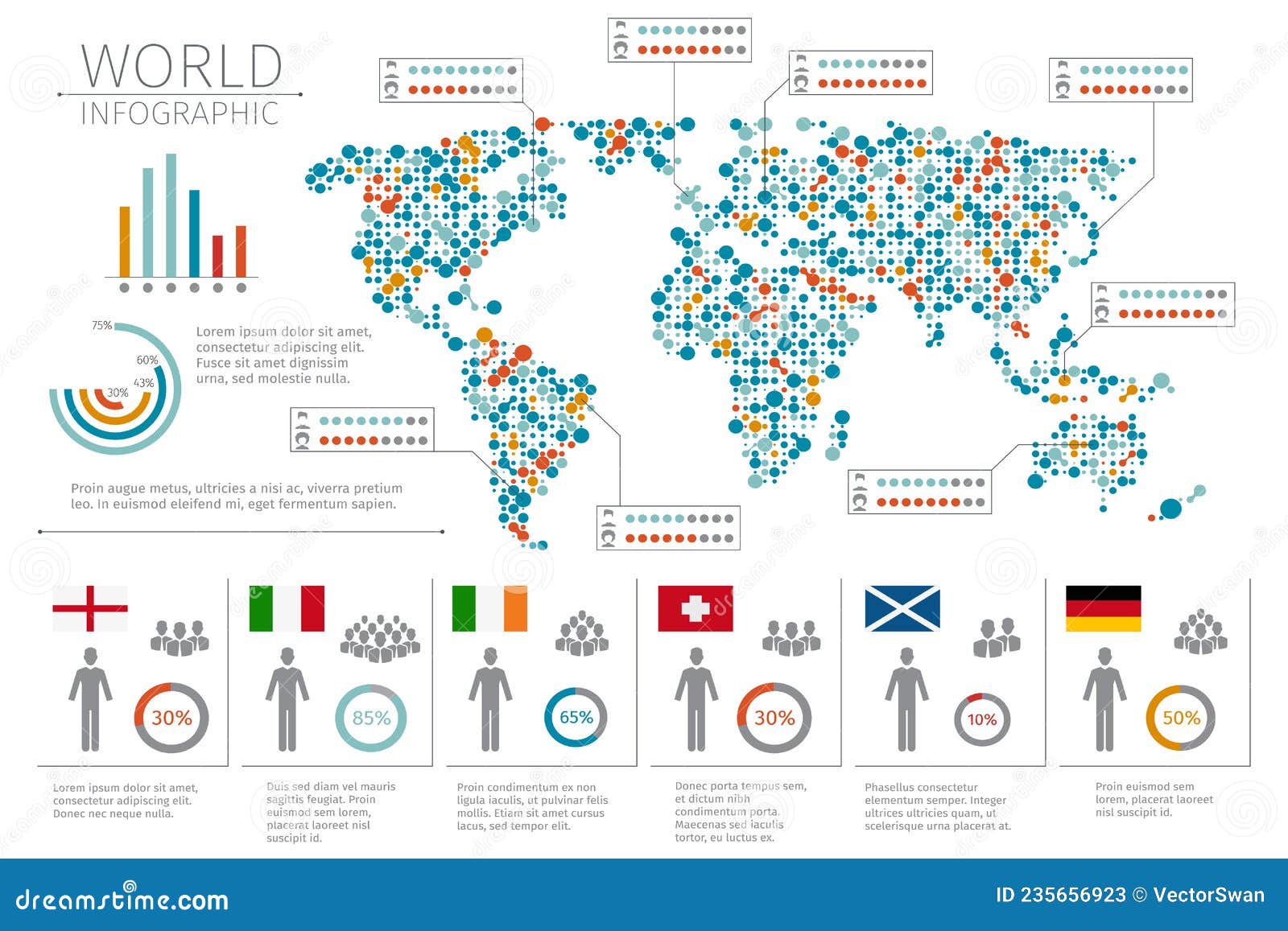 World People Infographics. Human Infographic on Map Vector Illustration ...