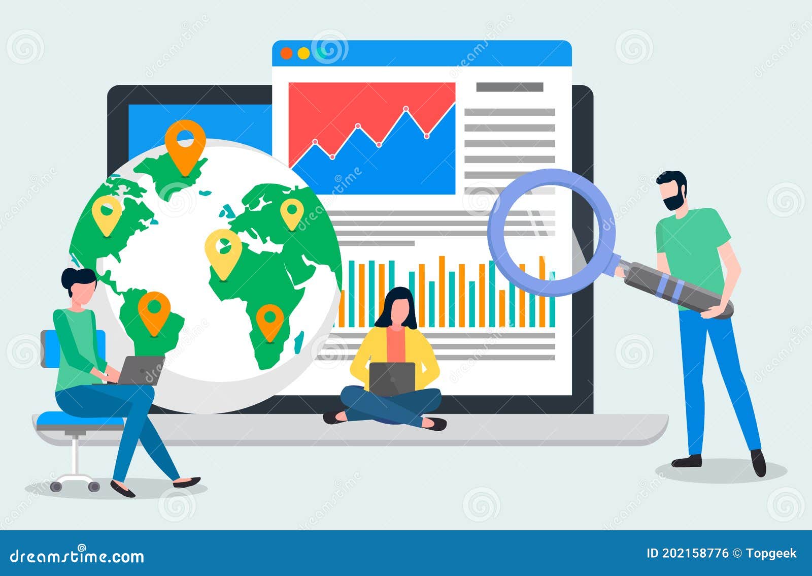 World Performance Business Concept. People Working with Presentation on ...