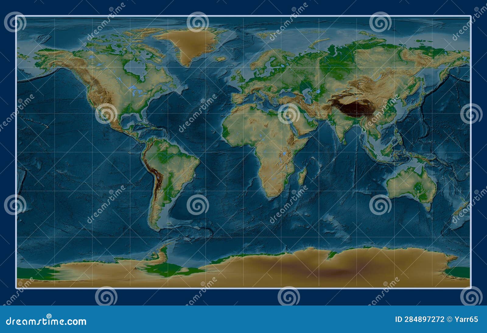 World Physical Map - 0 PM. Compact Miller Stock Illustration ...