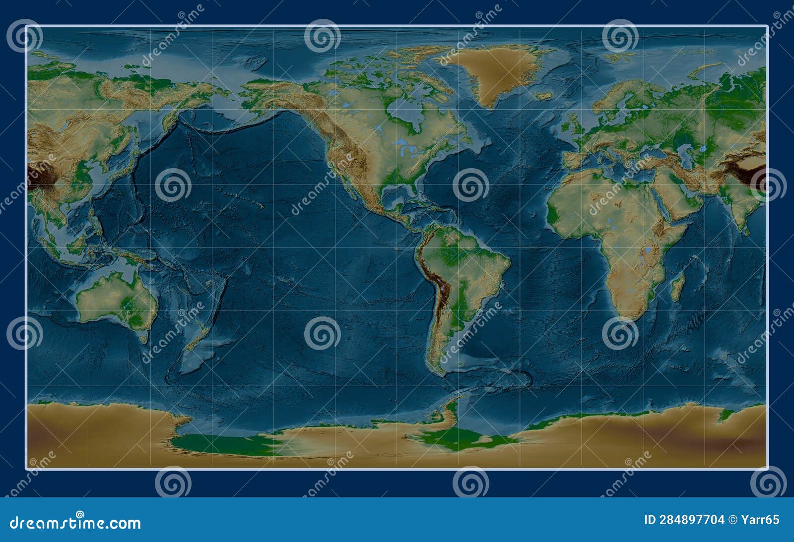 World Physical Map - -90 PM. Compact Miller Stock Illustration ...