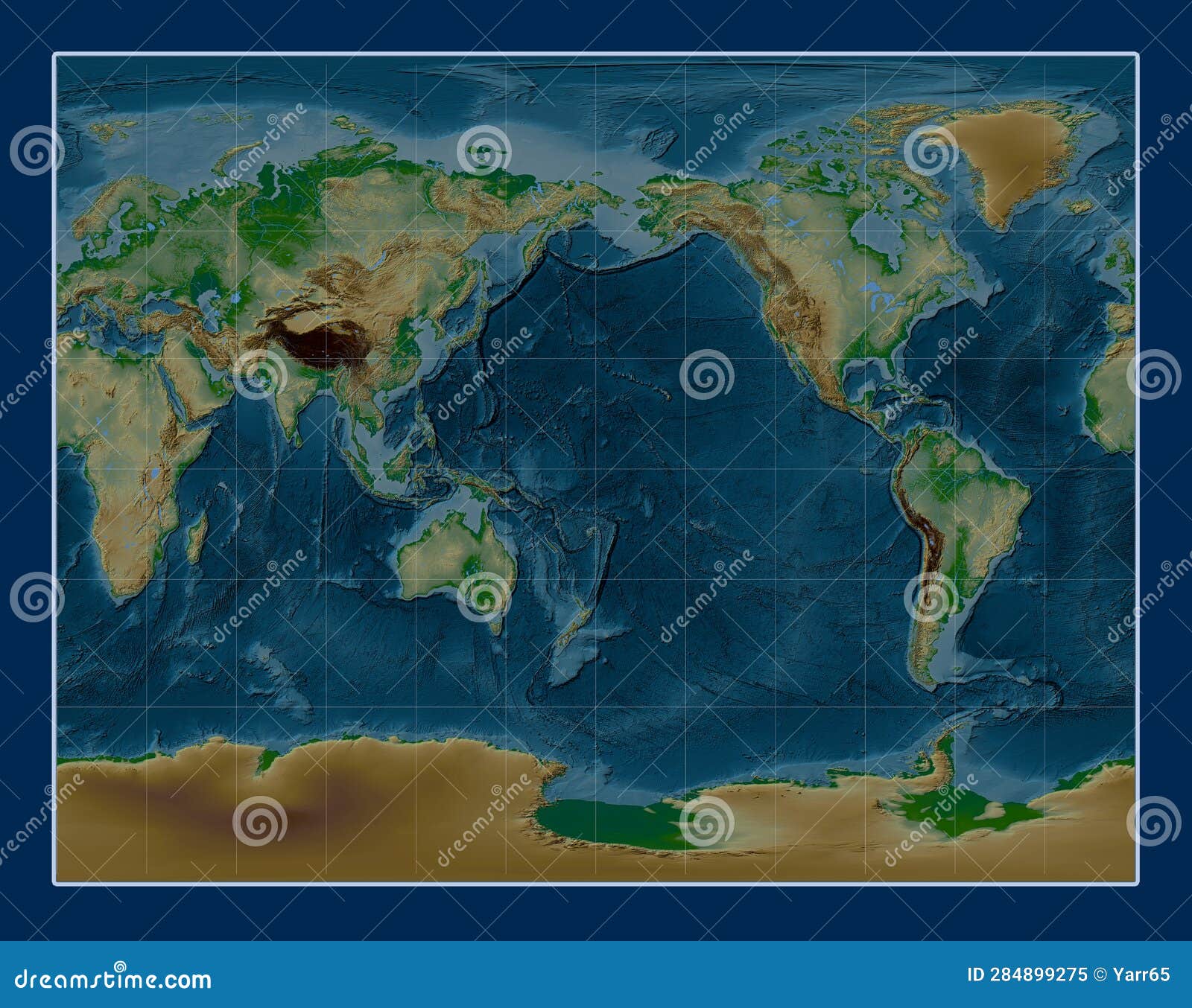 World Physical Map - 180 PM. Gall Stereographic Stock Illustration ...