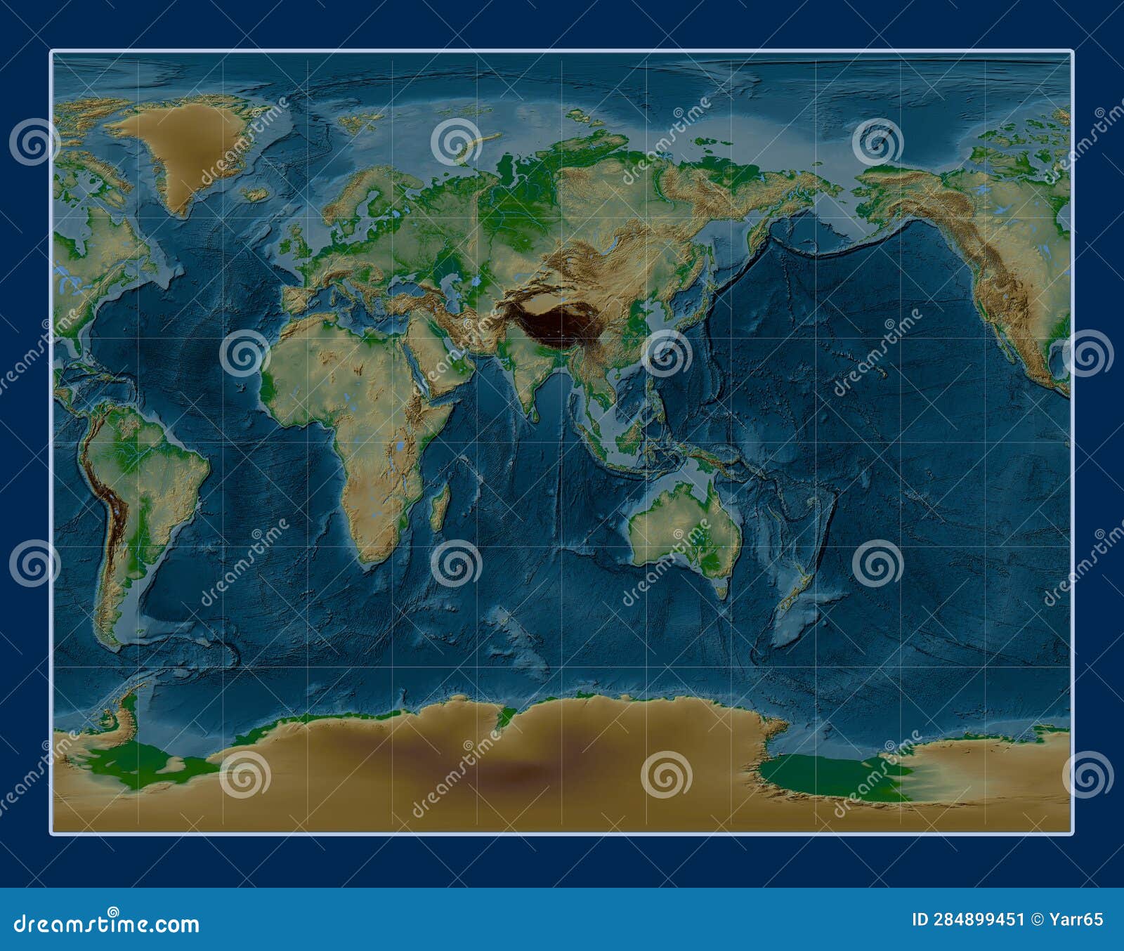 World Physical Map - 90 PM. Gall Stereographic Stock Illustration ...