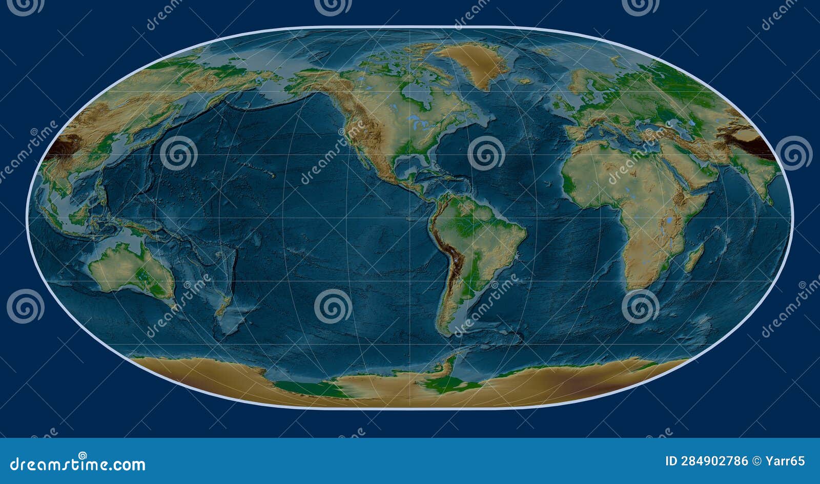 World Physical Map - -90 PM. Loximuthal Stock Illustration ...