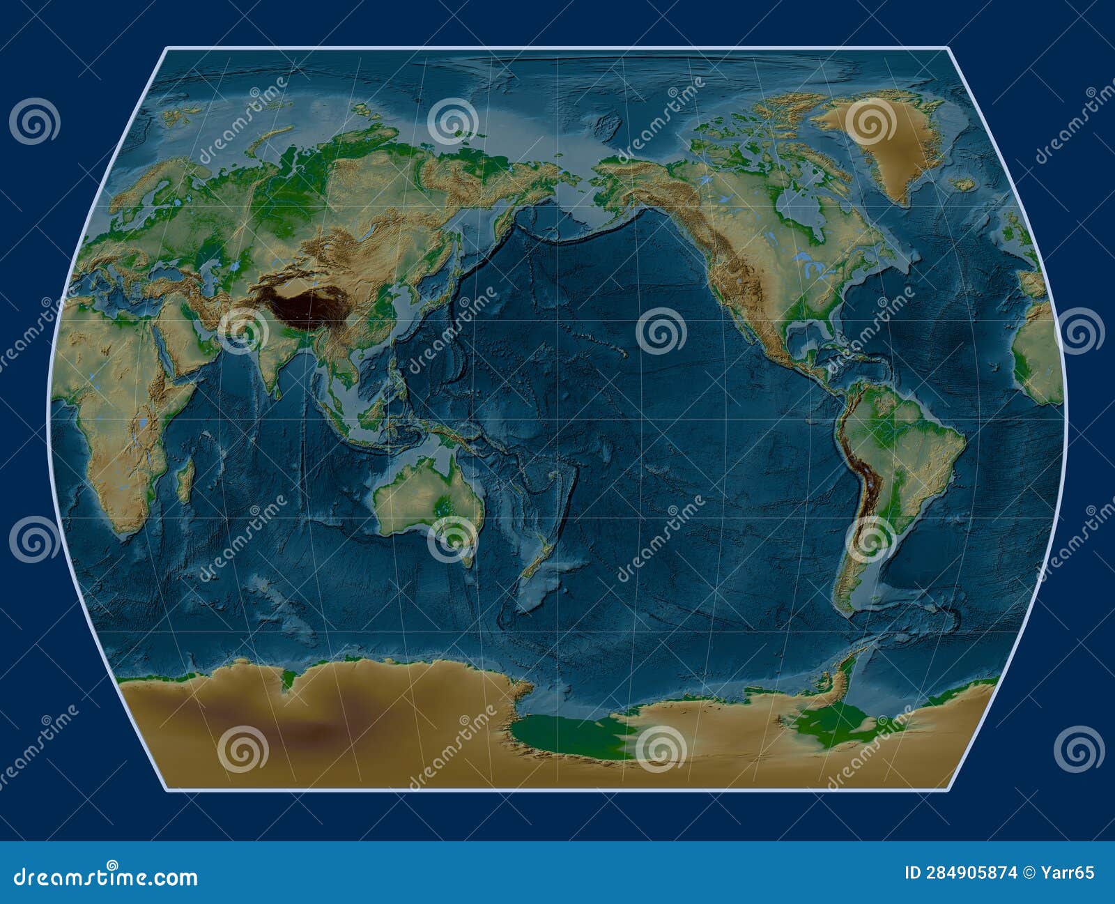 World Physical Map - 180 PM. Times Stock Illustration - Illustration of ...