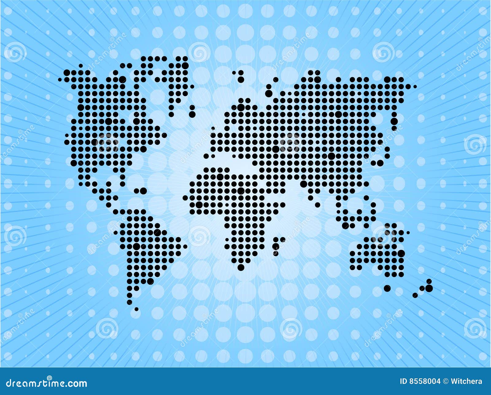 World Pixel Map on Blue Background Stock Illustration - Illustration of ...