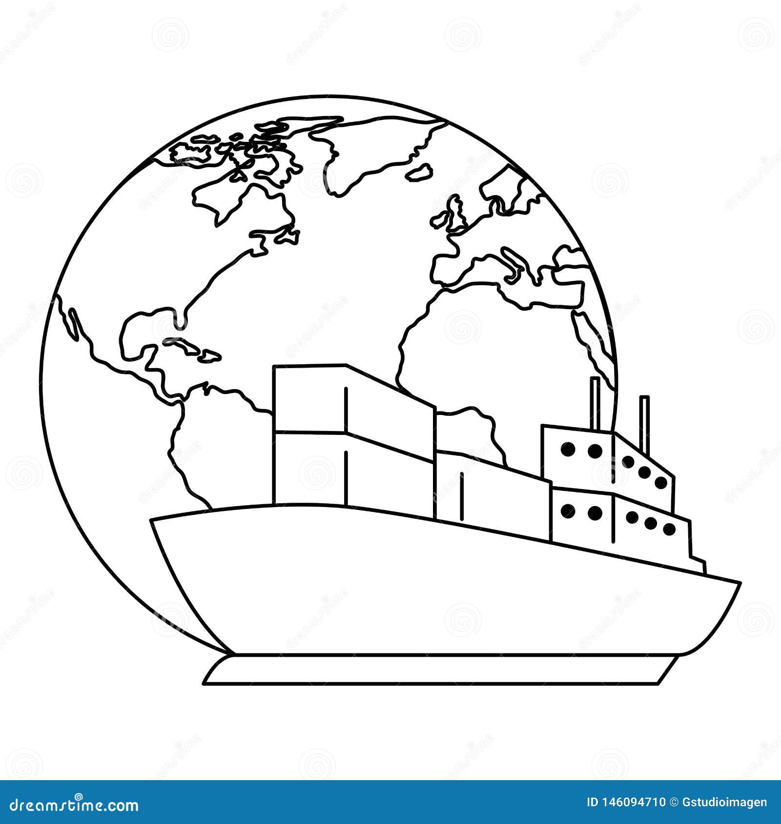 World Planet Earth with Cargo Ship Stock Illustration - Illustration of ...