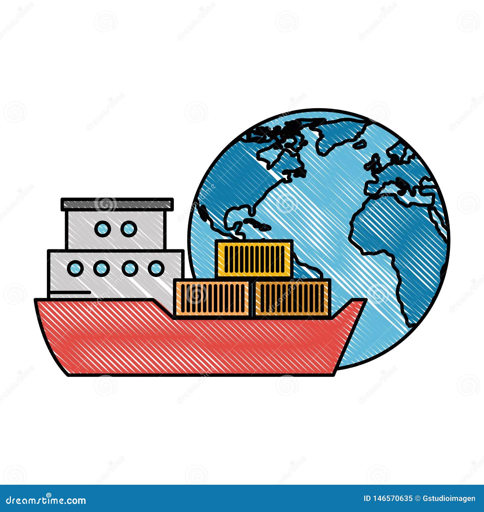 World Planet Earth with Cargo Ship Stock Illustration - Illustration of ...