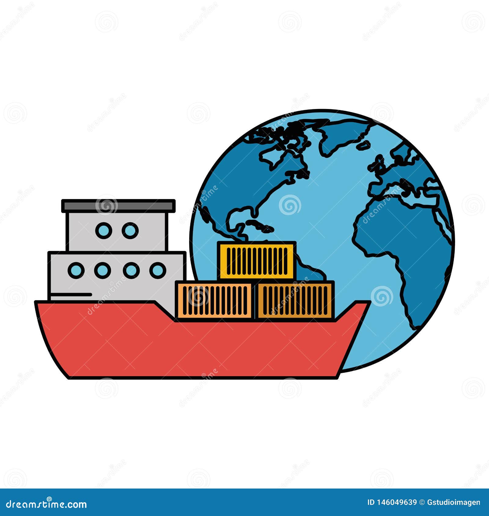 World Planet Earth with Cargo Ship Stock Illustration - Illustration of ...