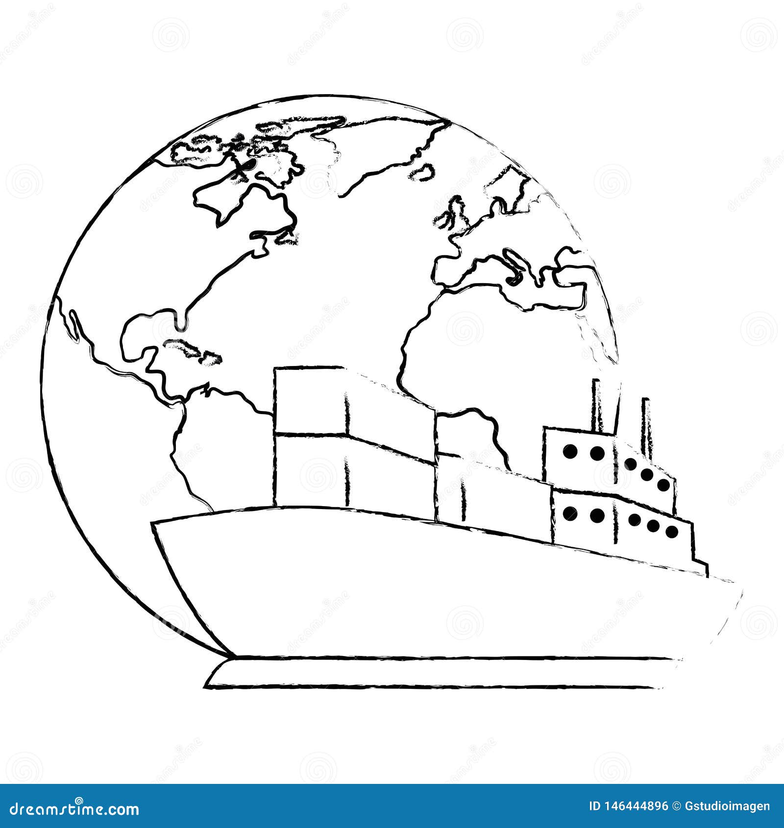 World Planet Earth with Cargo Ship Stock Illustration - Illustration of ...