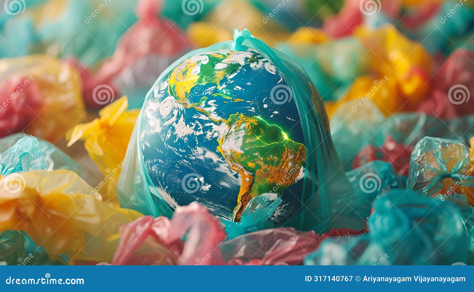 World Plastic Bag Free Day Concept Globe in the Wast Polythene and ...