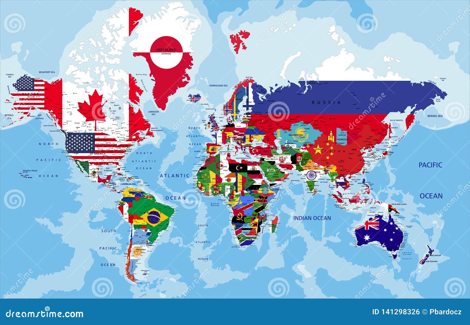 Colorful Political Map of the World with Flags. Stock Vector ...