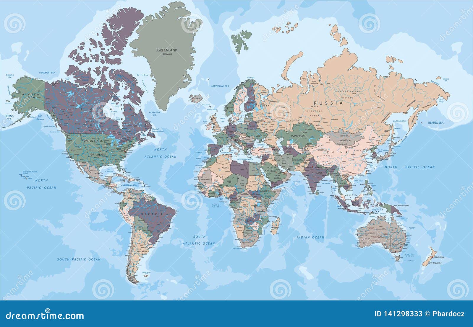 Highly Detailed Political World Map with Labeling. Stock Vector ...