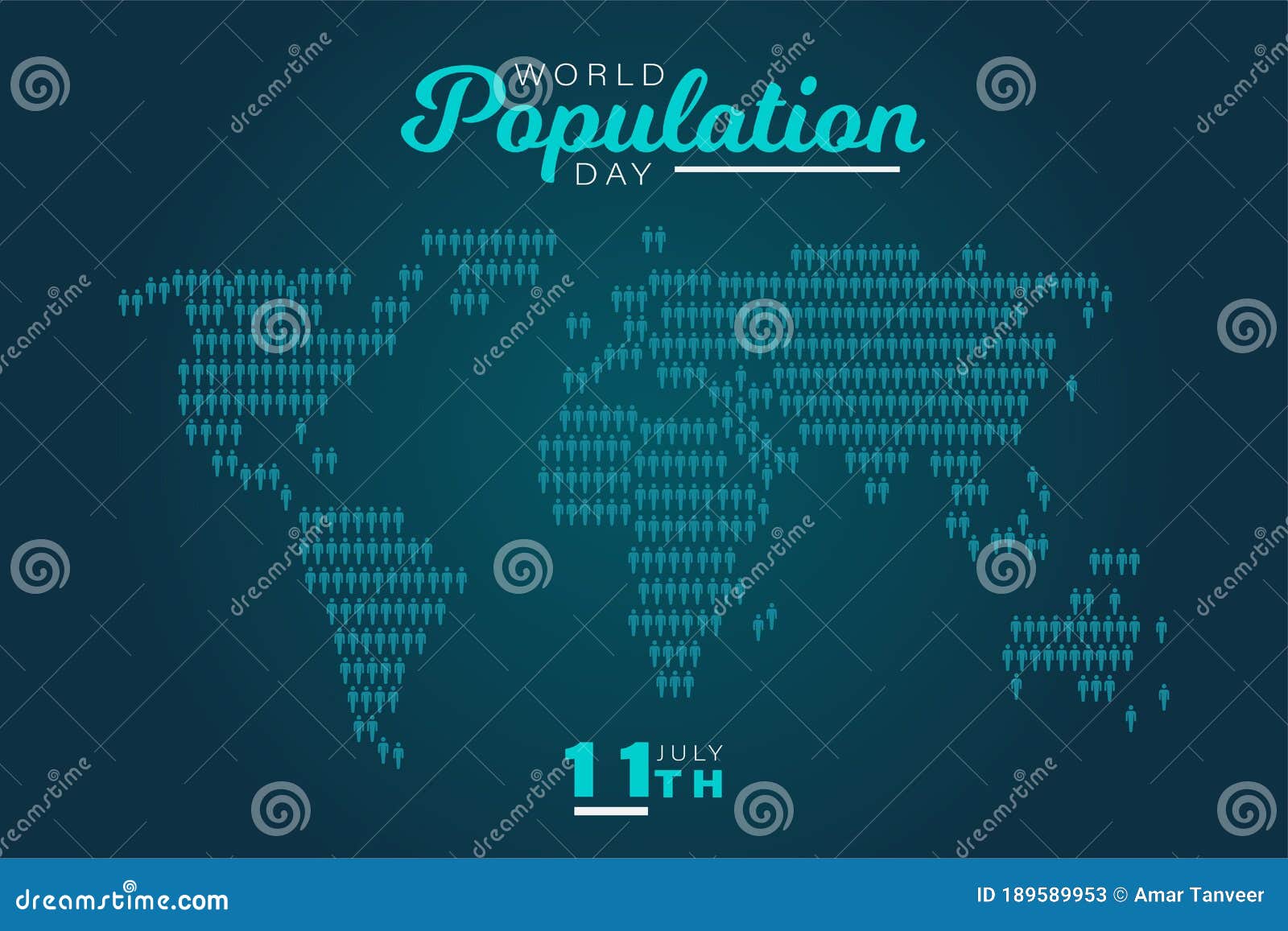 World Population Day, Blue Map Background, Poster, Vector Illustration ...
