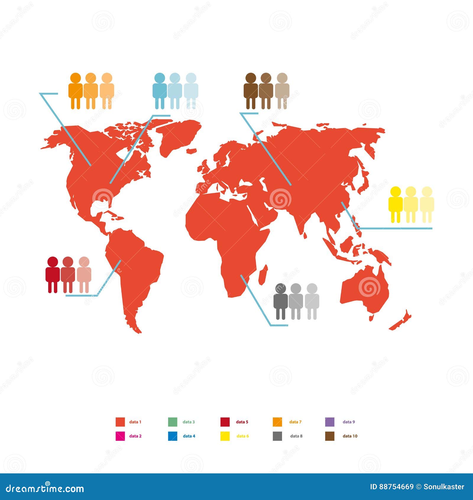 World Population Statistic Vector Illustration. Red Global Map ...