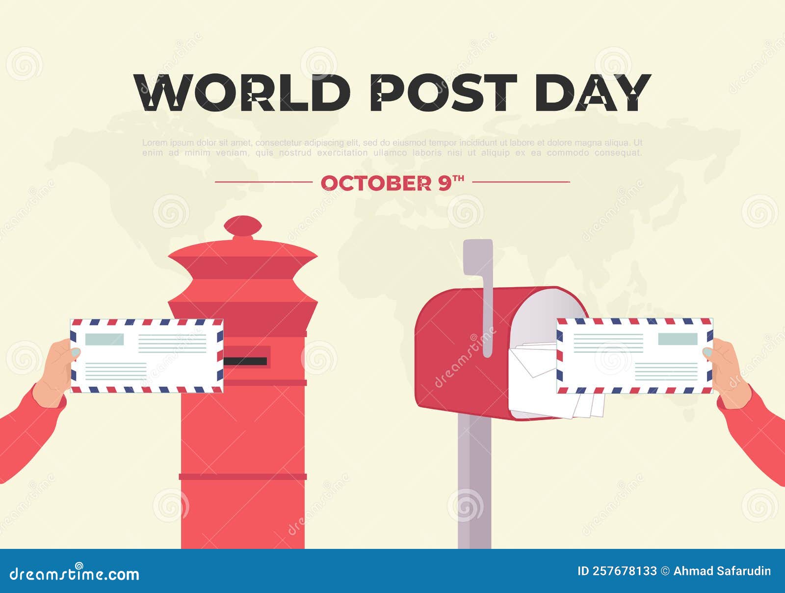 World Post Day Background with Letter and Red Box Stock Vector ...