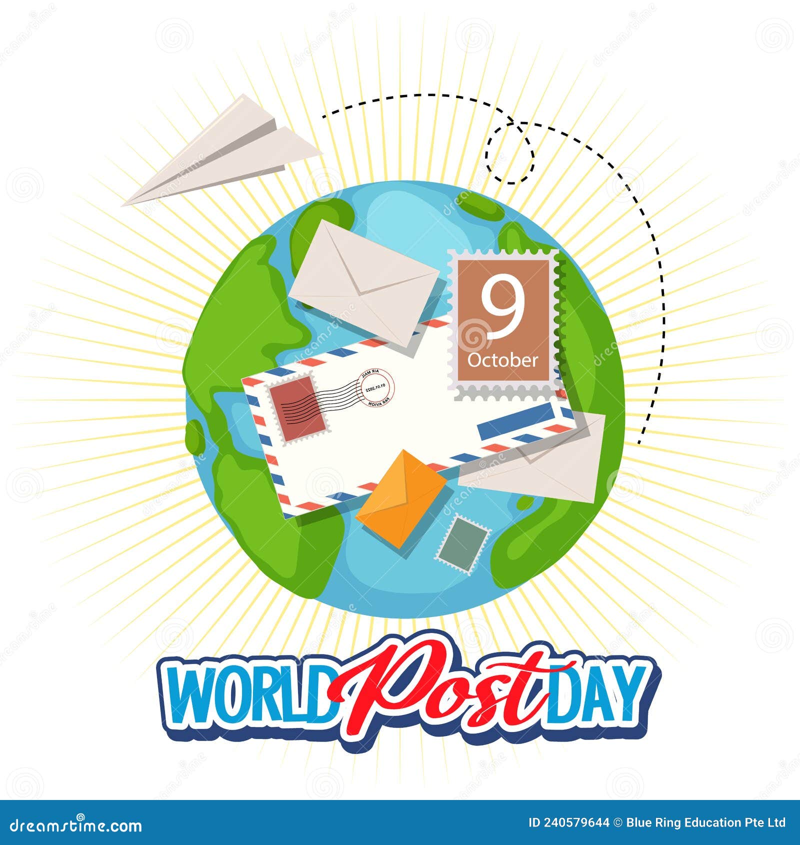 World Post Day Banner with Envelope and Stamp on Earth Stock Vector ...
