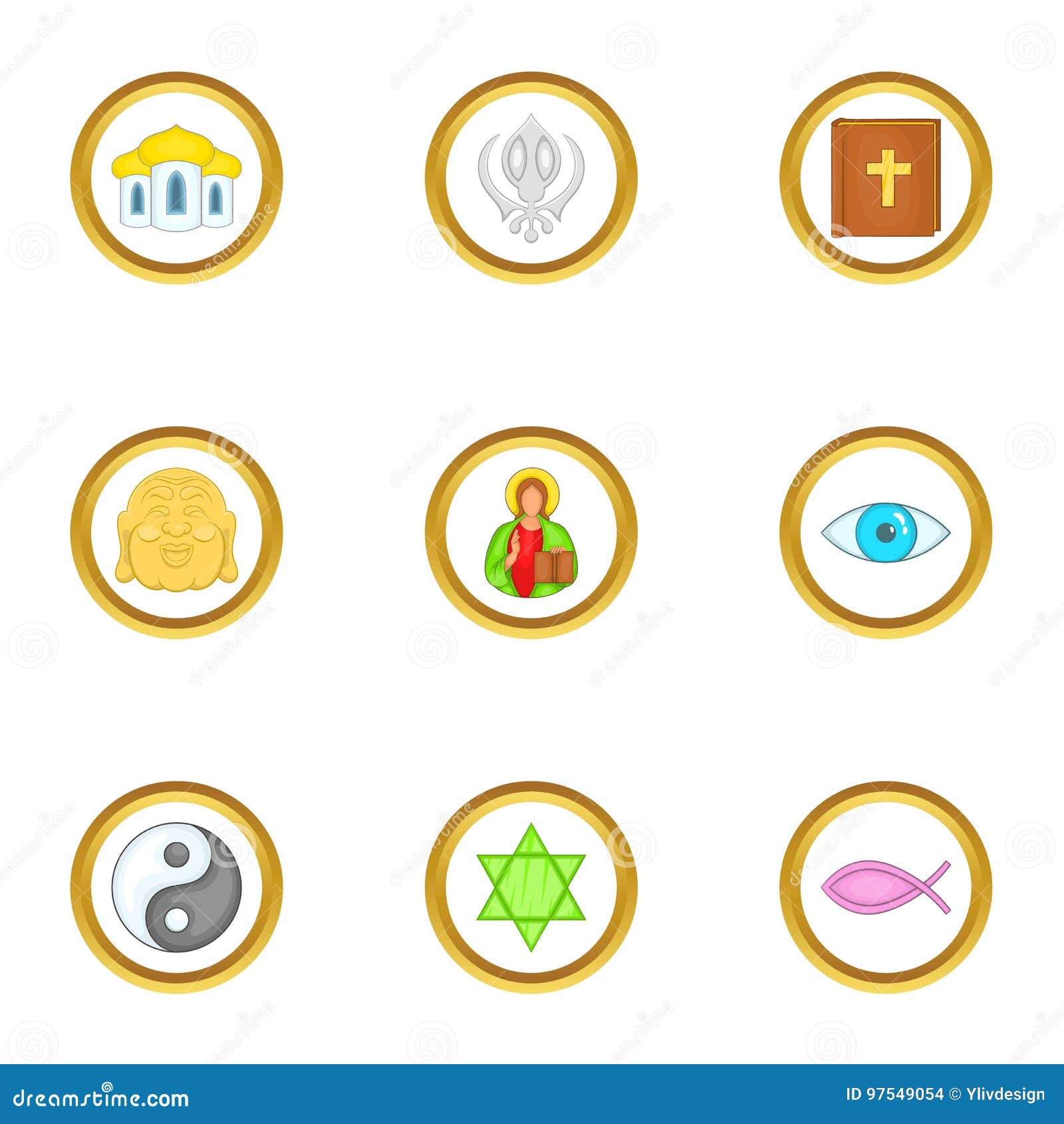 World Religion Icons Set, Cartoon Style Stock Vector - Illustration of ...