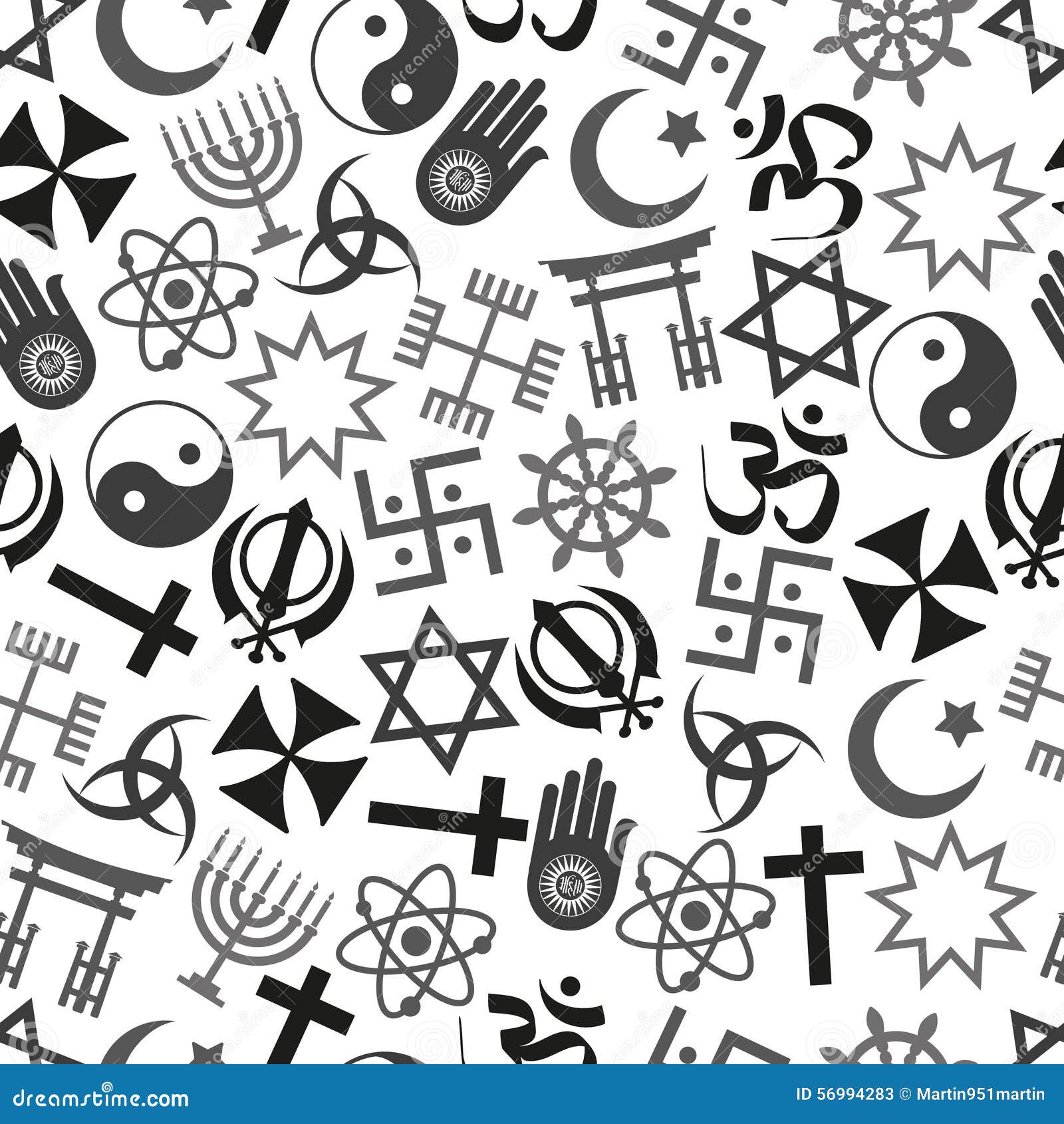 World Religions Symbols Vector Icons Gray Seamless Pattern Eps10 Stock ...