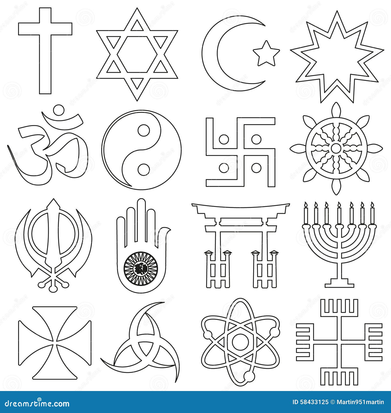 World Religions Symbols Vector Set of Outline Icons Stock Vector ...