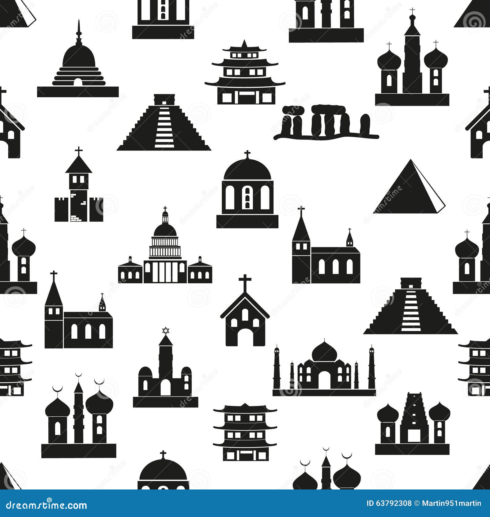 World Religions Types of Temples Icons Seamless Pattern Eps10 Stock ...