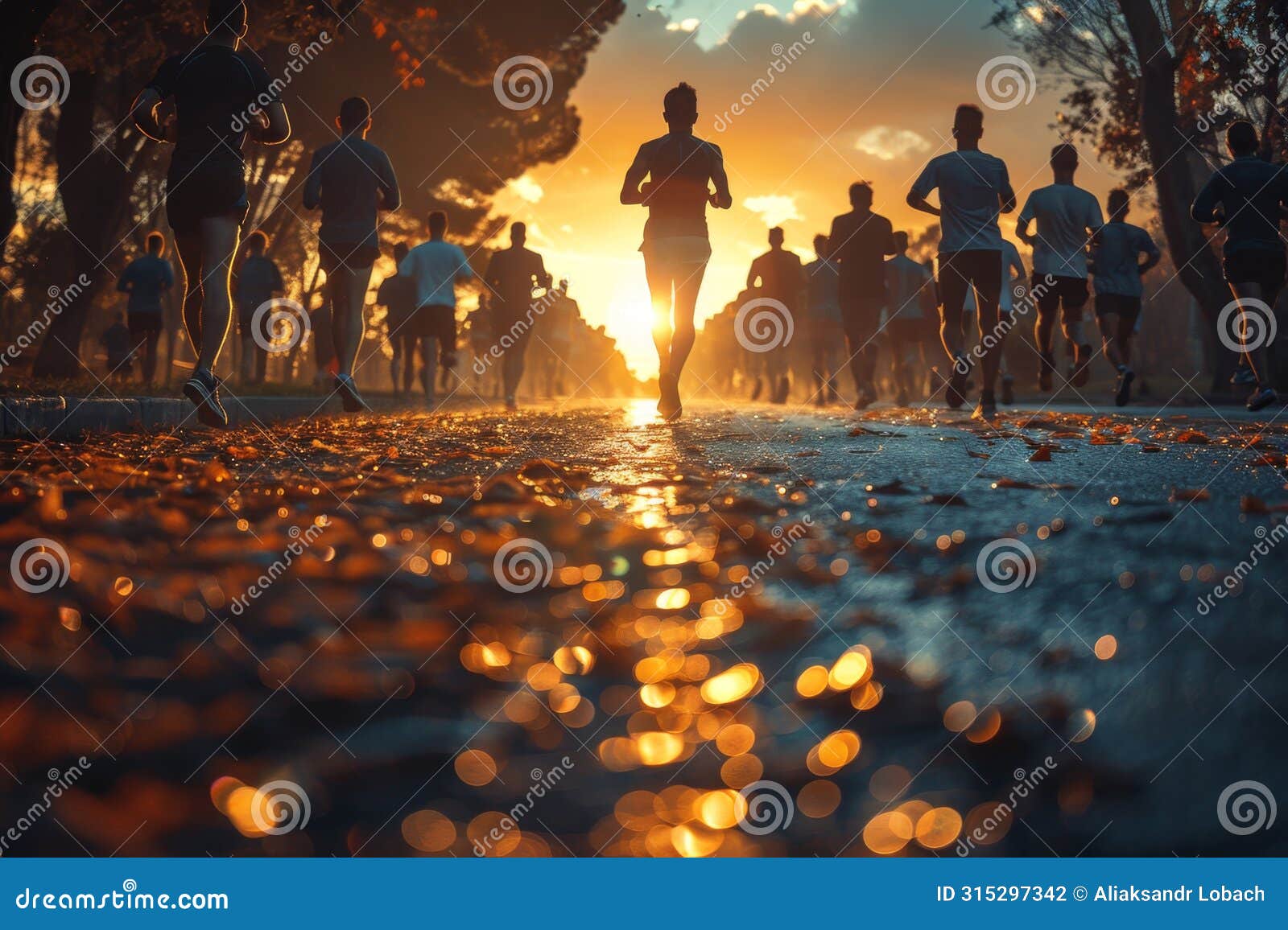 World Running Day. a Group of People are Running in Nature Stock Photo ...