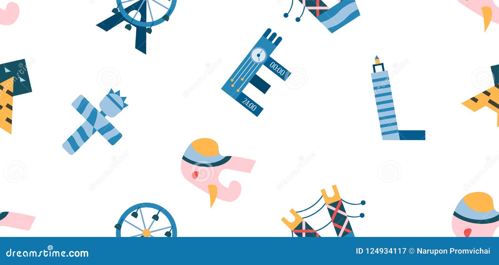 World S Famous Landmarks in Pattern Design. Vector Illustration Stock ...