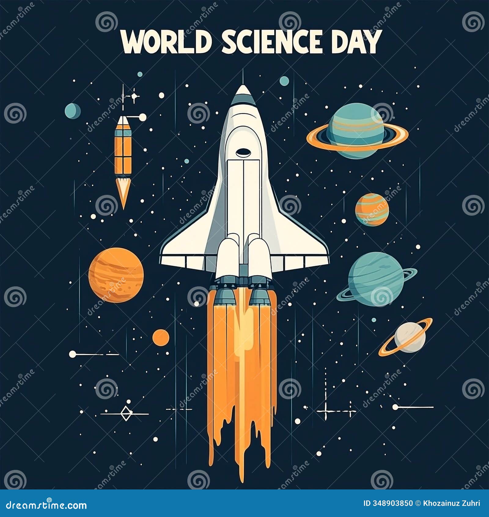 World Science Day Poster with Space Shuttle and Planets Stock ...