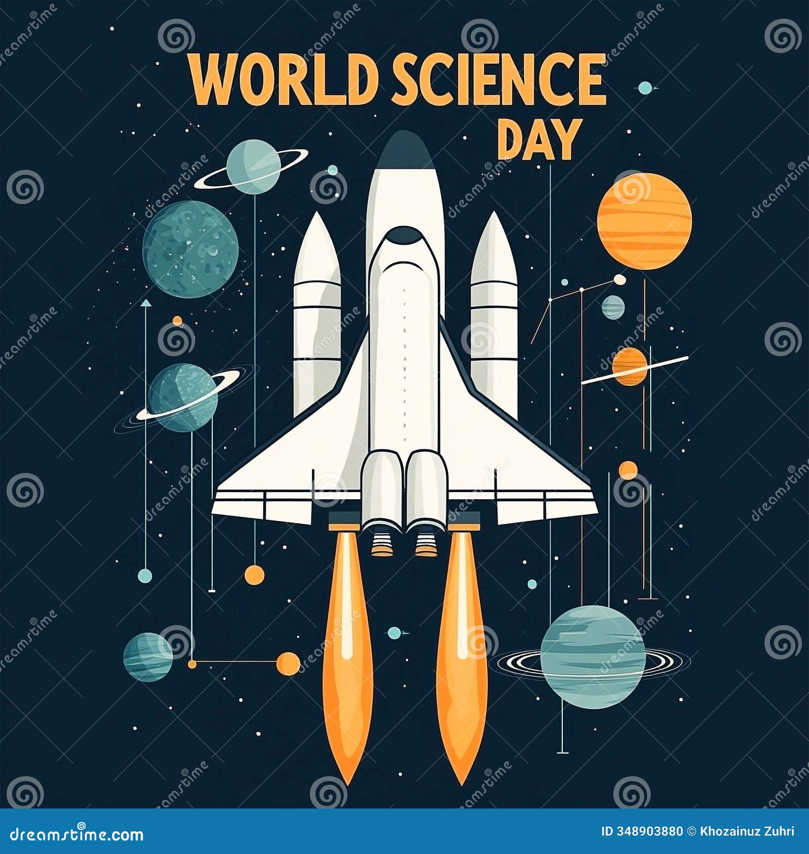 World Science Day Poster with Space Shuttle and Planets Stock ...