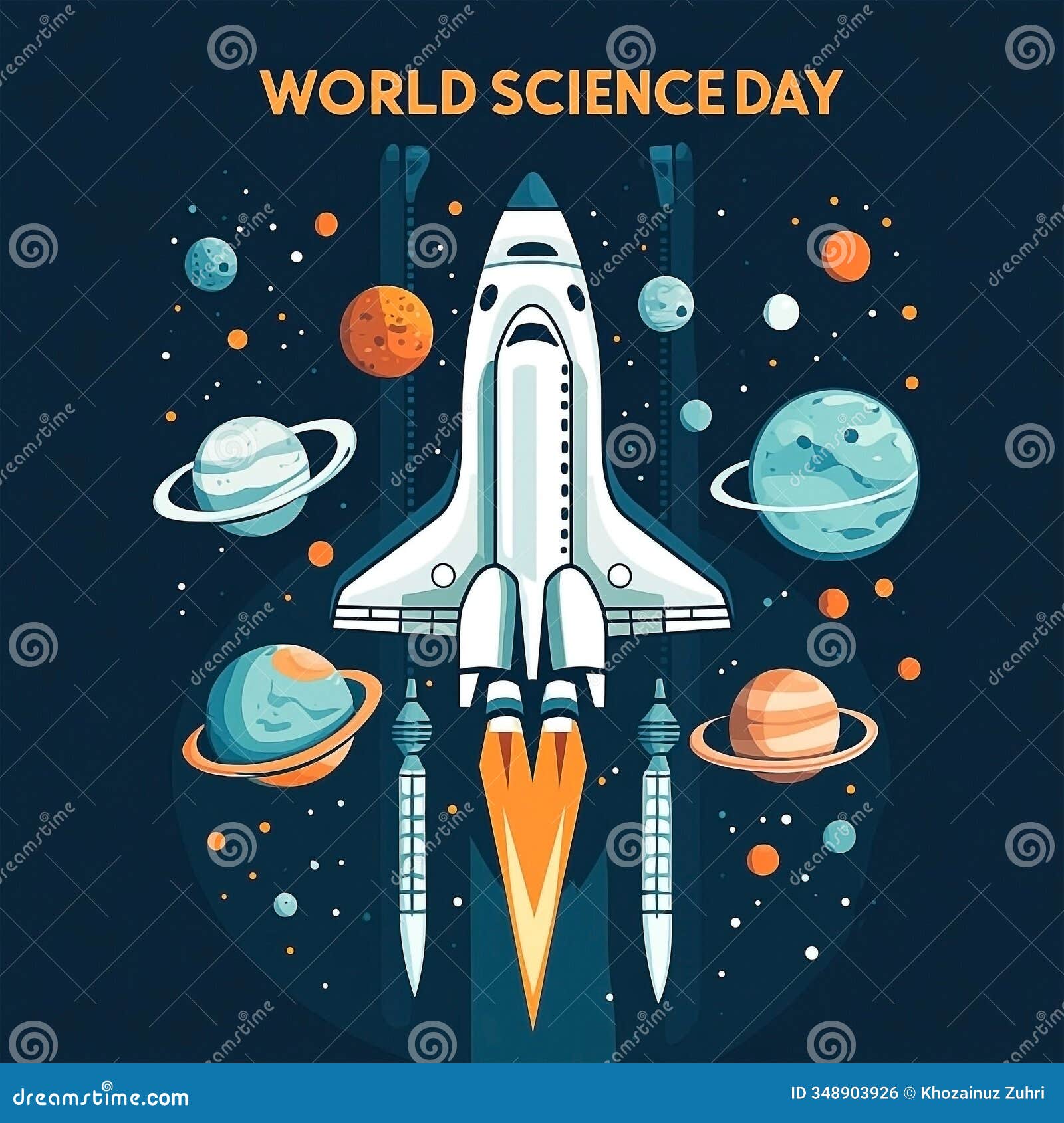 World Science Day Poster with Space Shuttle and Planets Stock ...