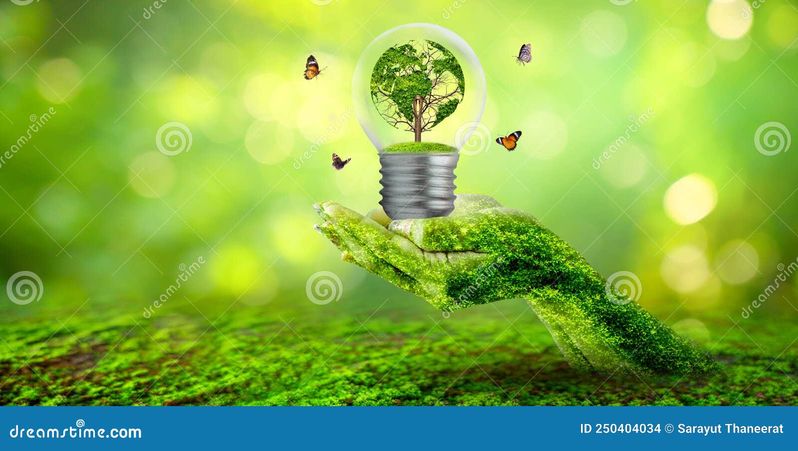 World Shaped Tree in Light Bulb Concept of Environmental Conservation ...