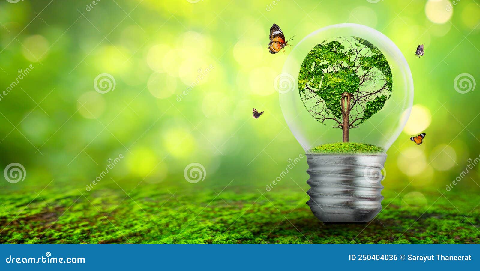 World Shaped Tree in Light Bulb Concept of Environmental Conservation ...