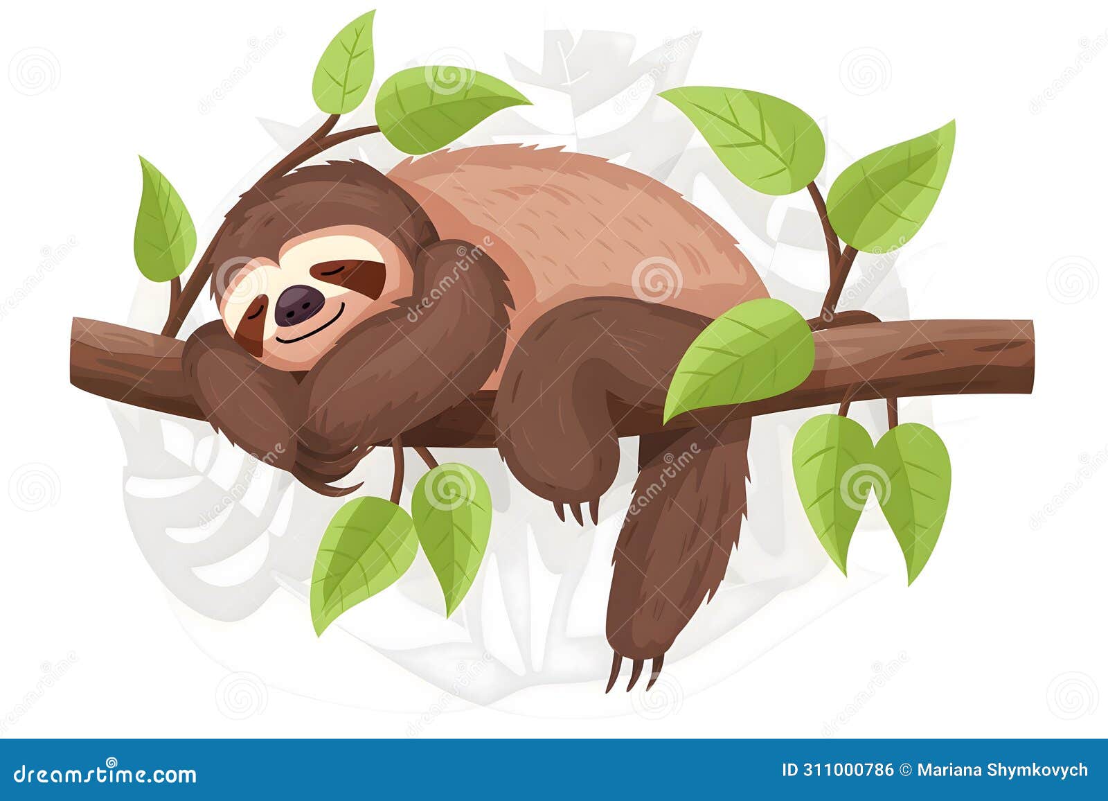 World Sleep Day. Cute Sloth Sleeping on a Branch in Flat Style. Stock ...