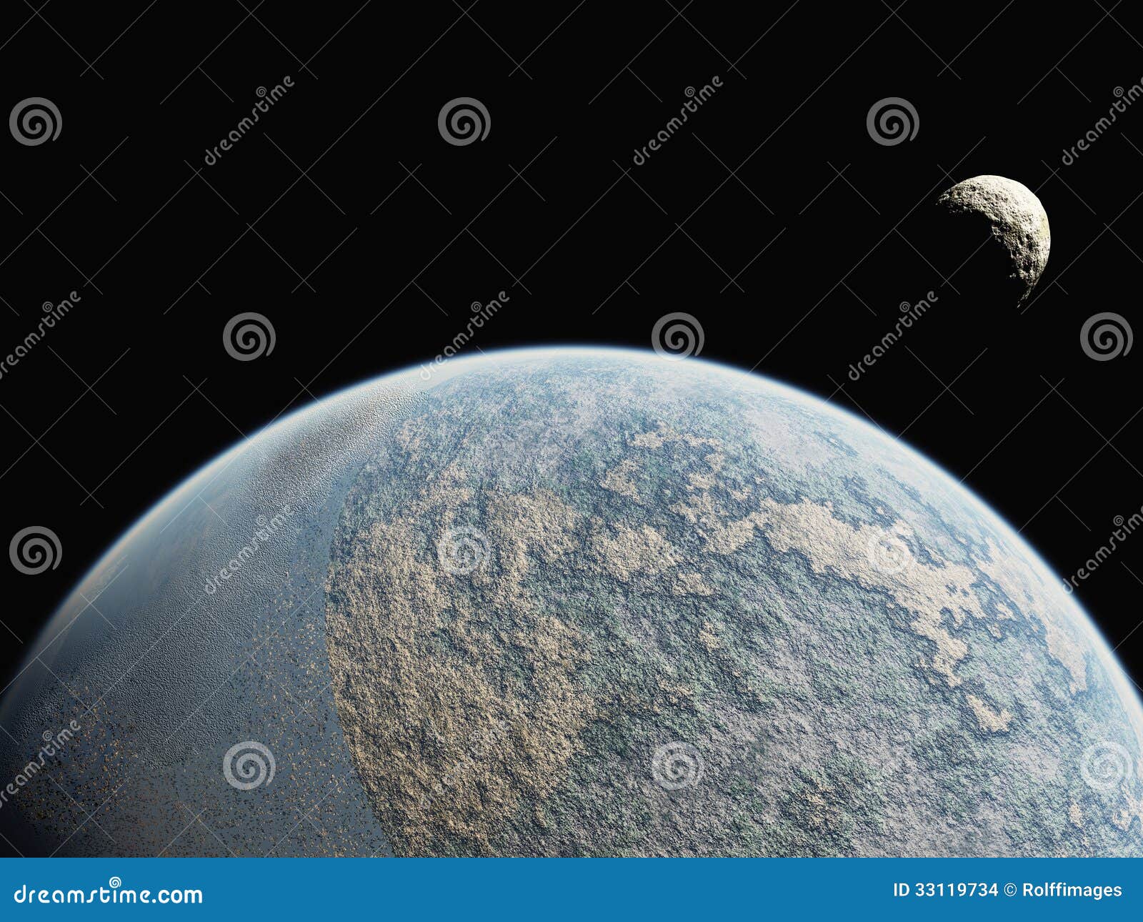 World with small moon stock illustration. Illustration of galactic ...