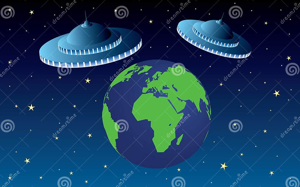 World with Space Ships Invasion Stock Vector - Illustration of globe ...