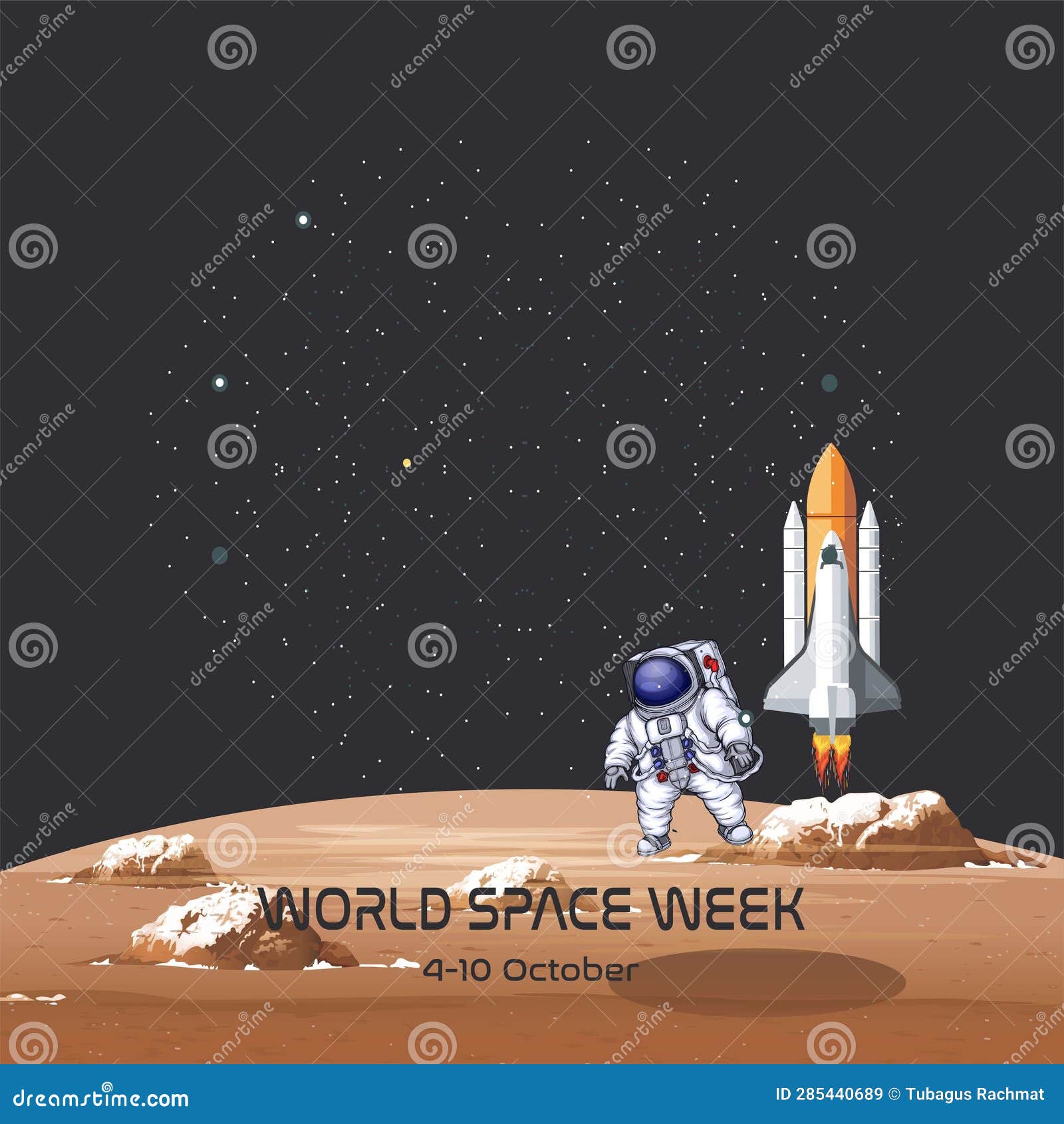 World Space Week, 4-10 October Stock Vector - Illustration of rocket ...