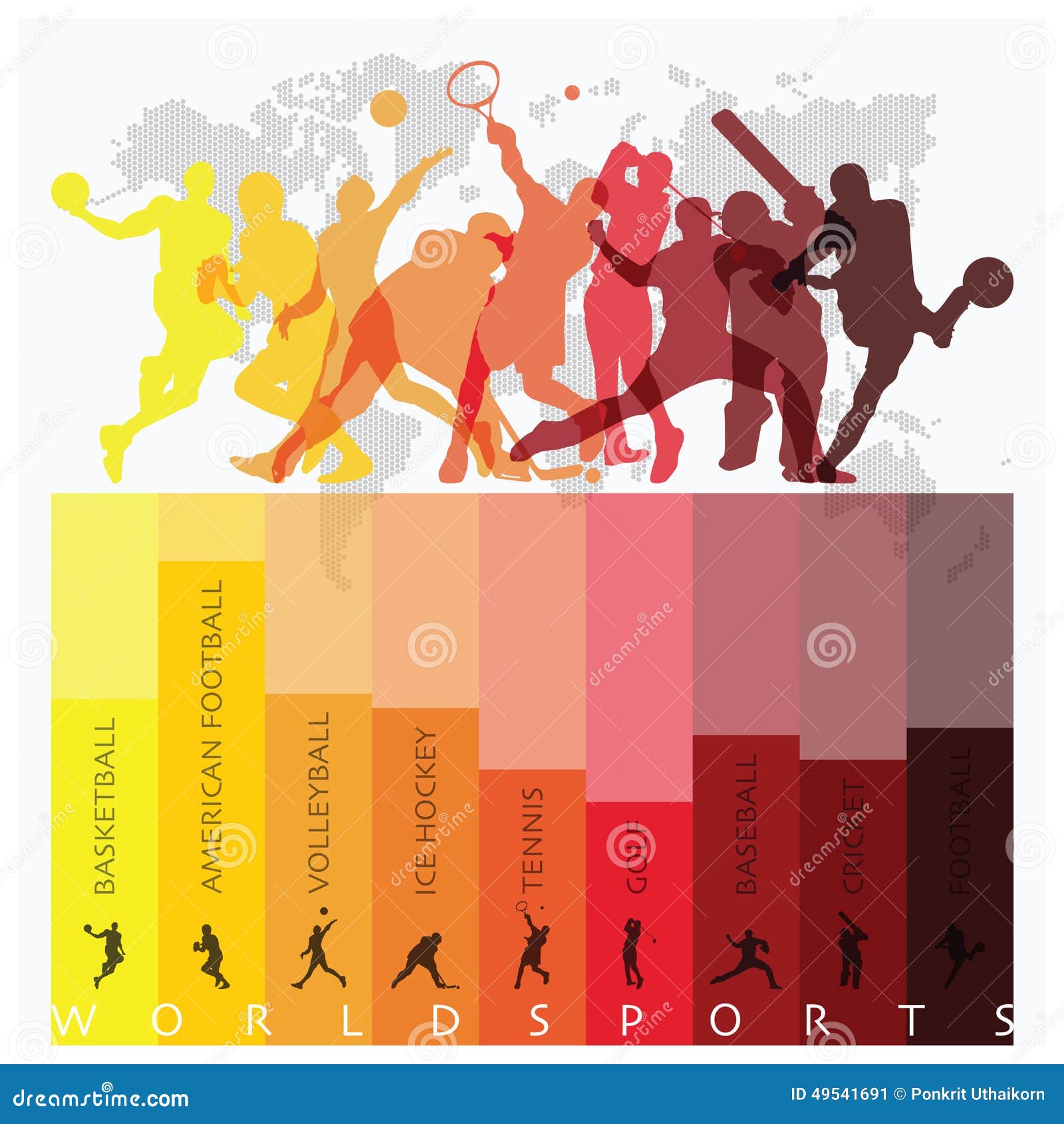 World Sport Deportes Concept. Sports Equipment With Map Background ...