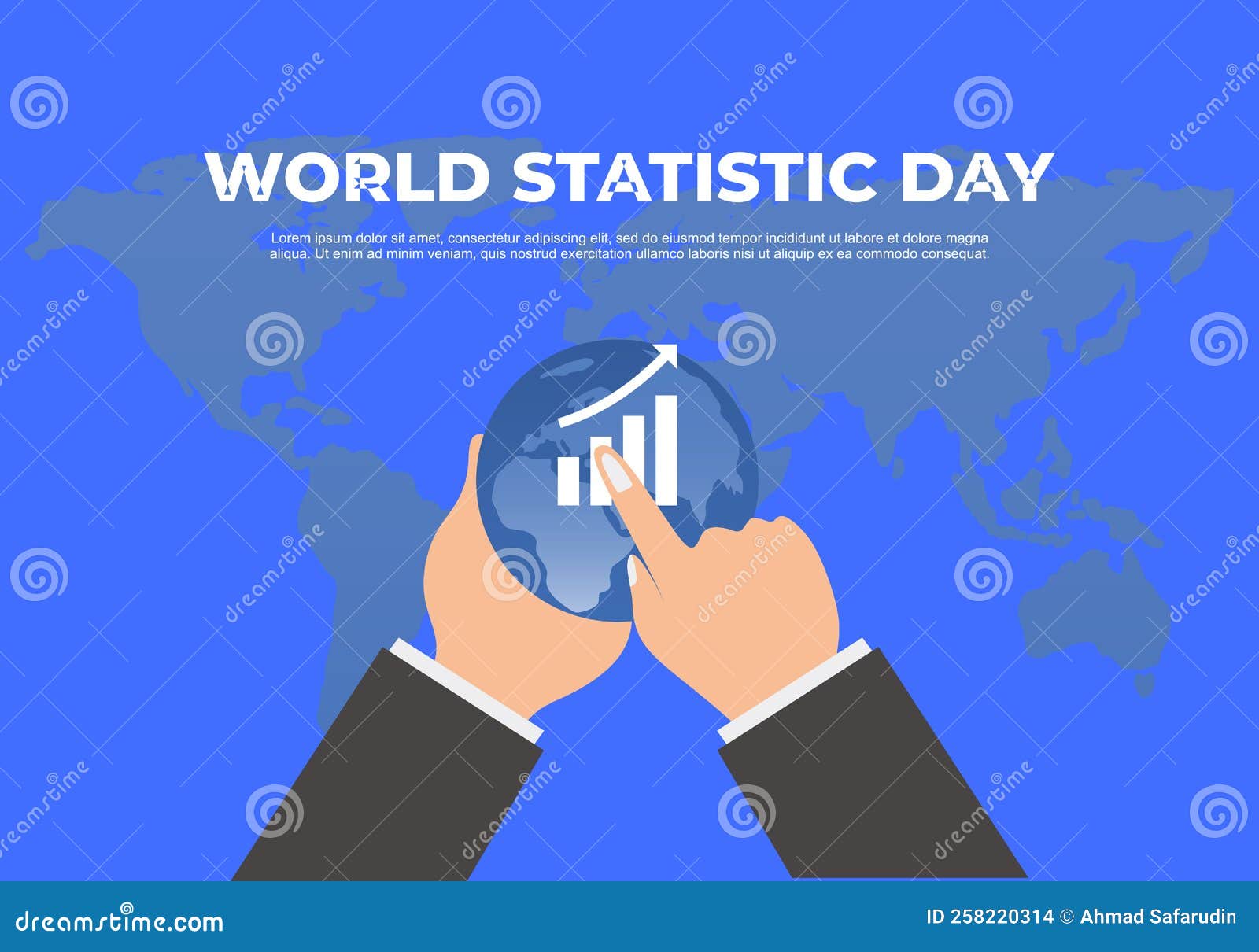 World Statistic Day Background with Hand Hold World Earth Map on Blue ...