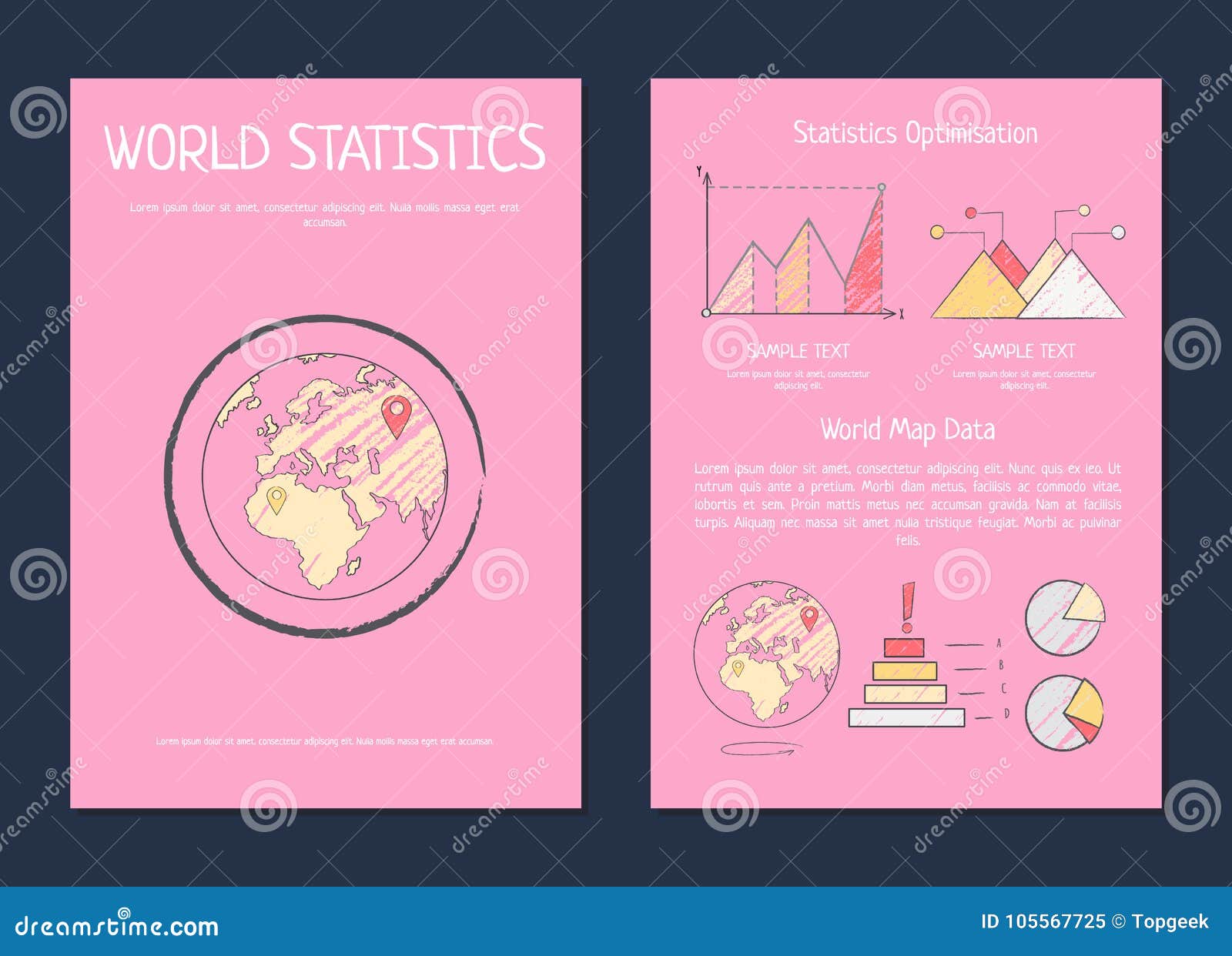 Statistics Optimization And World Map Data Poster Vector Illustration ...