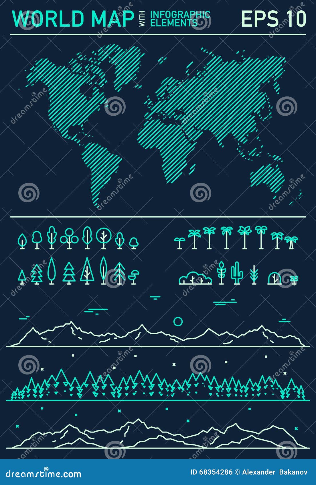 World Map With Stripes Diagonal Pattern Textured. Flat Earth, Globe ...