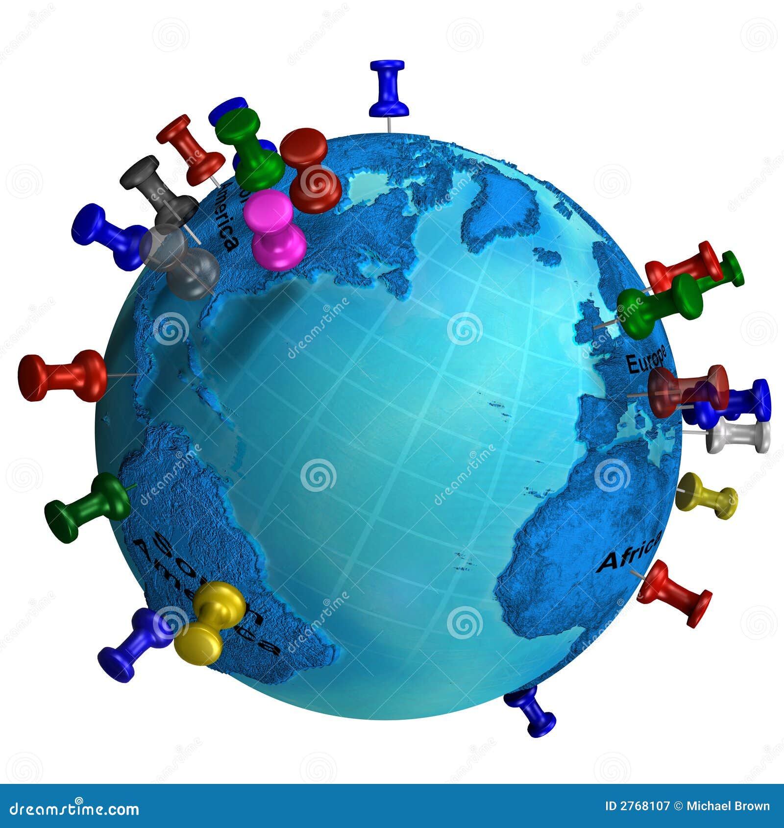 World Tacks in Earth Globe stock illustration. Illustration of white ...