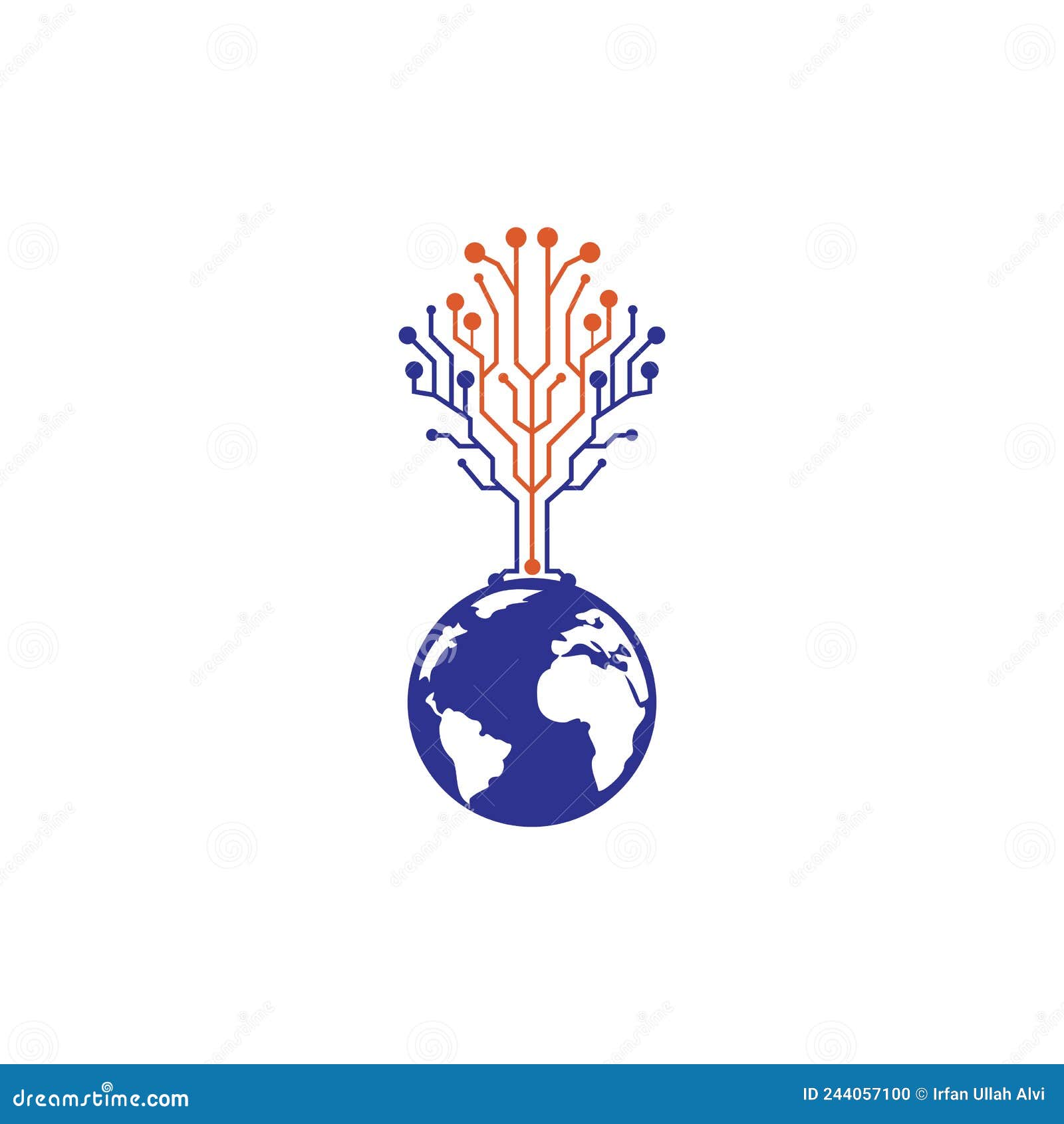 World Tech Vector Logo Design Template. Globe and Tech Tree Icon Design ...