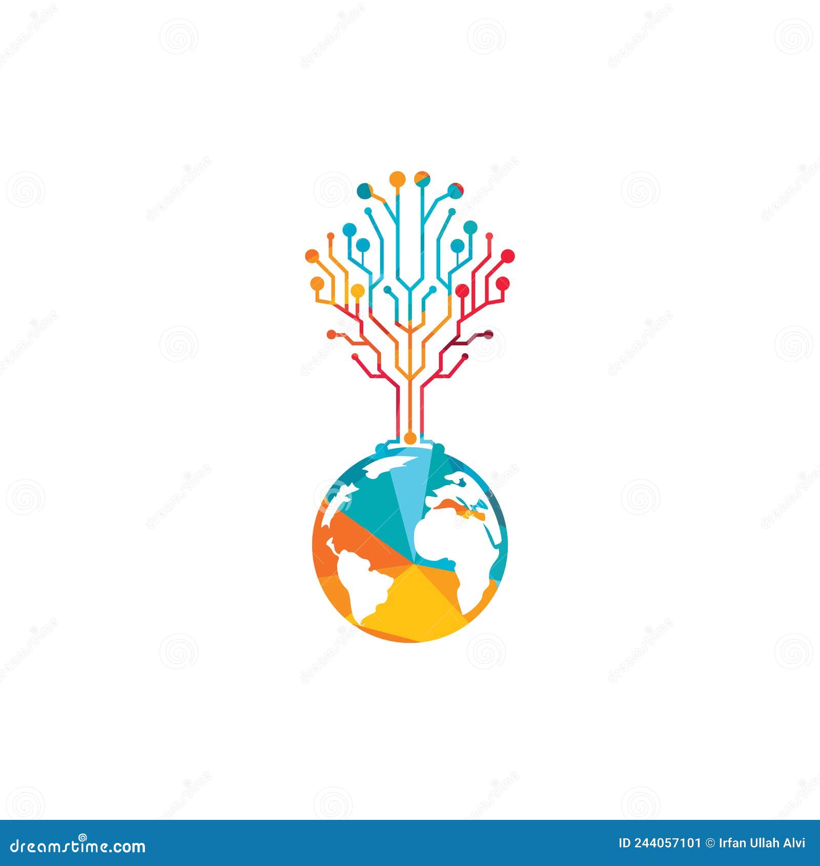 World Tech Vector Logo Design Template. Globe and Tech Tree Icon Design ...