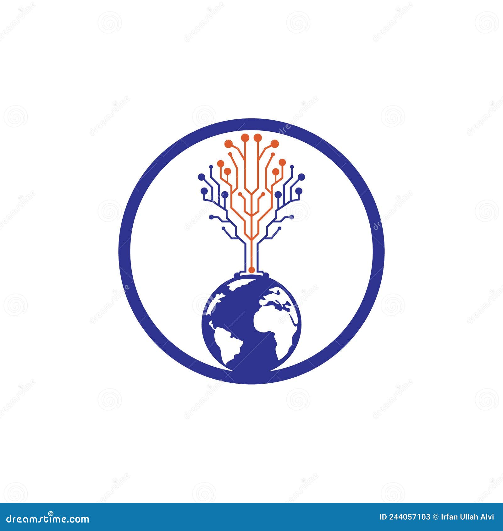 World Tech Vector Logo Design Template. Globe and Tech Tree Icon Design ...