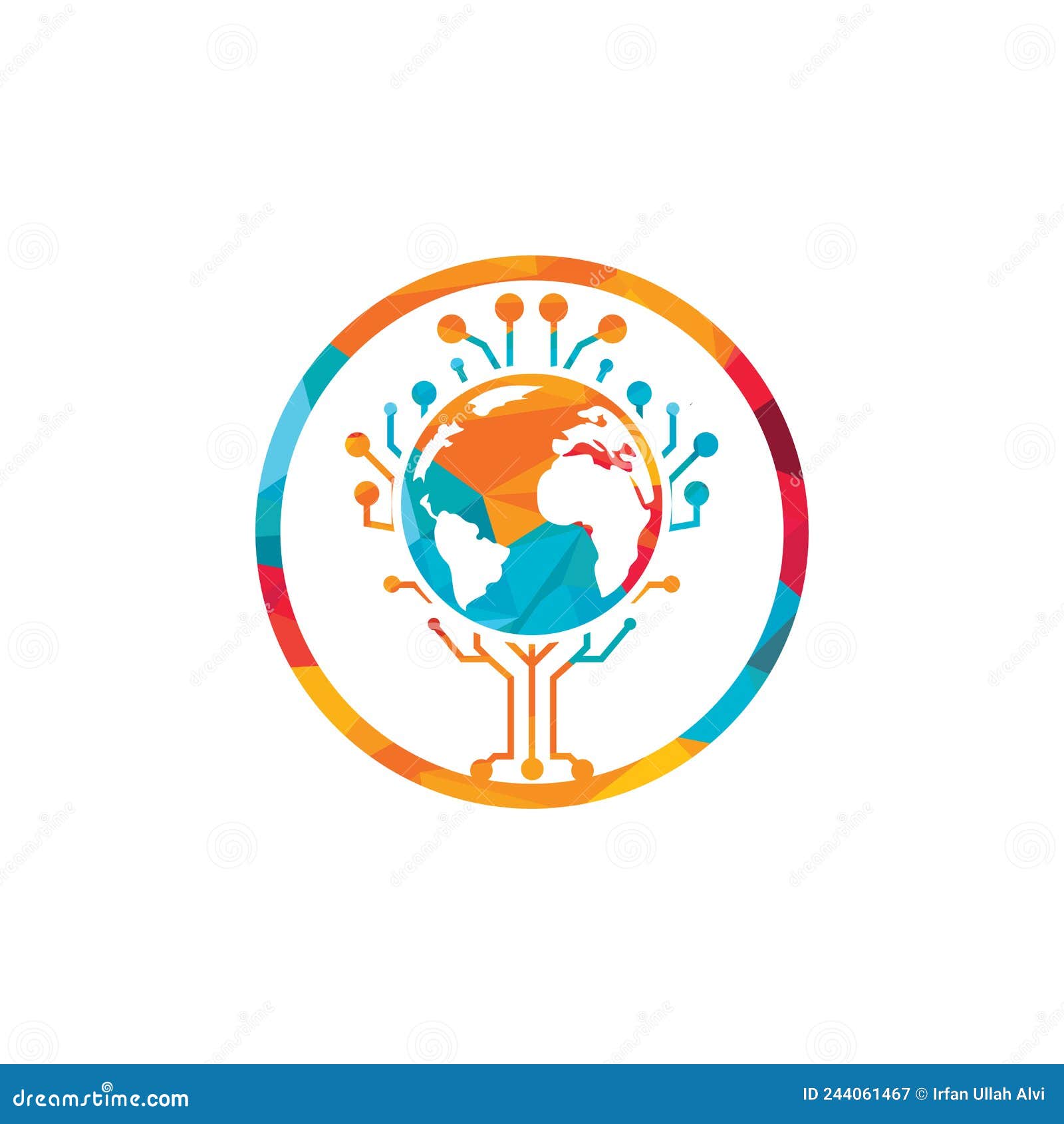 World Tech Vector Logo Design Template. Globe and Tech Tree Icon Design ...