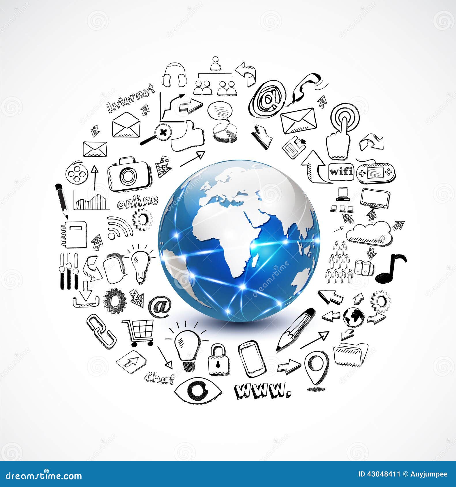 World and Technology Concept with Doodle Technolog Stock Vector ...