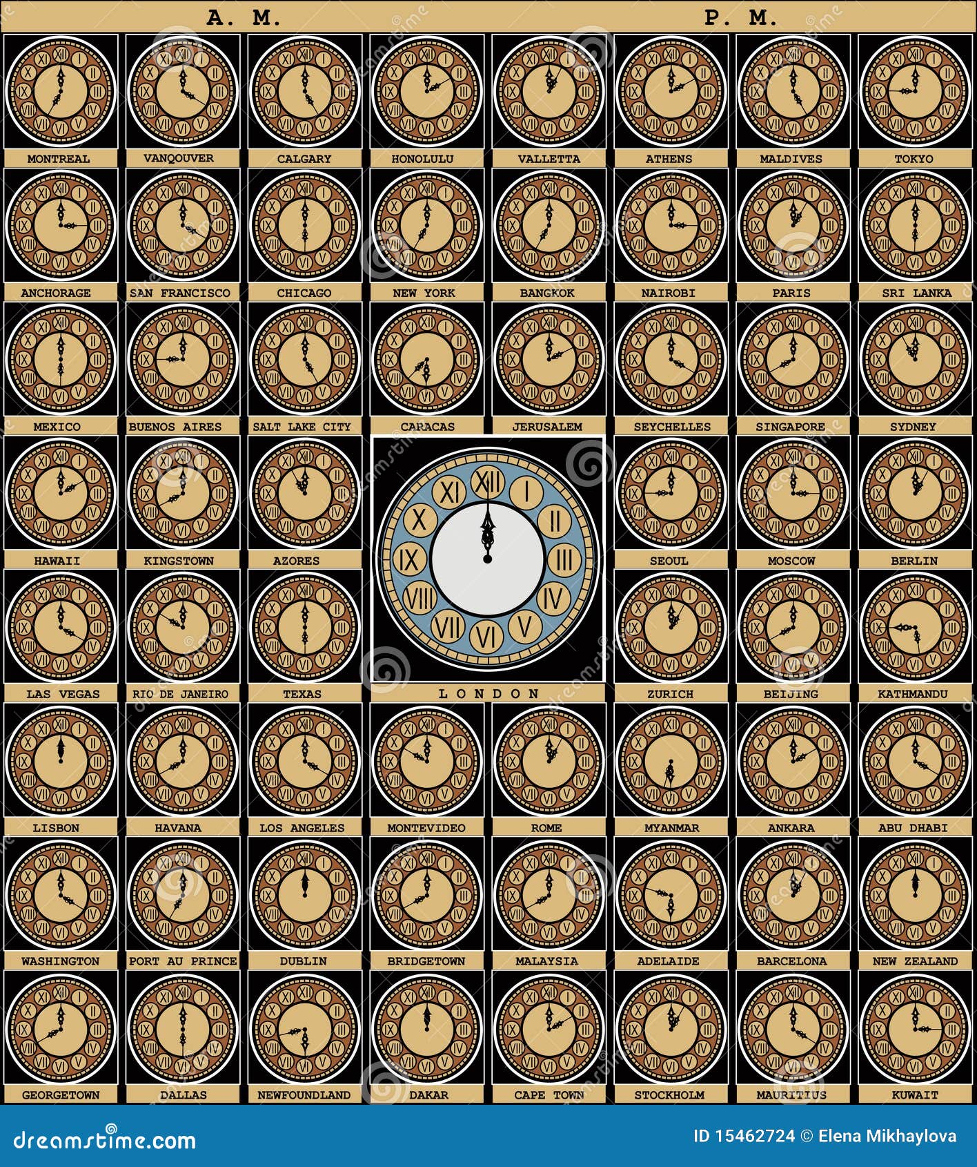 World Time Zones Map, And Political Map Of The World Cartoon Vector ...