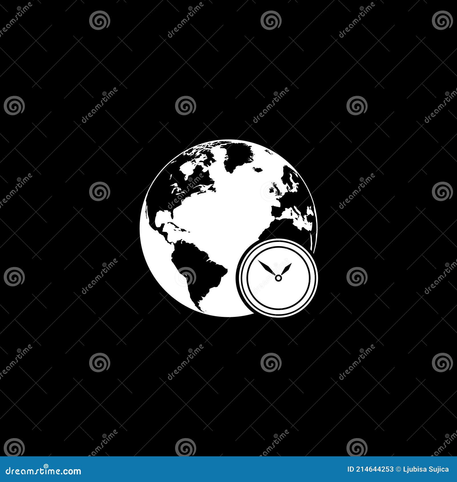 World Time Clock Icon Isolated on Dark Background Stock Vector ...