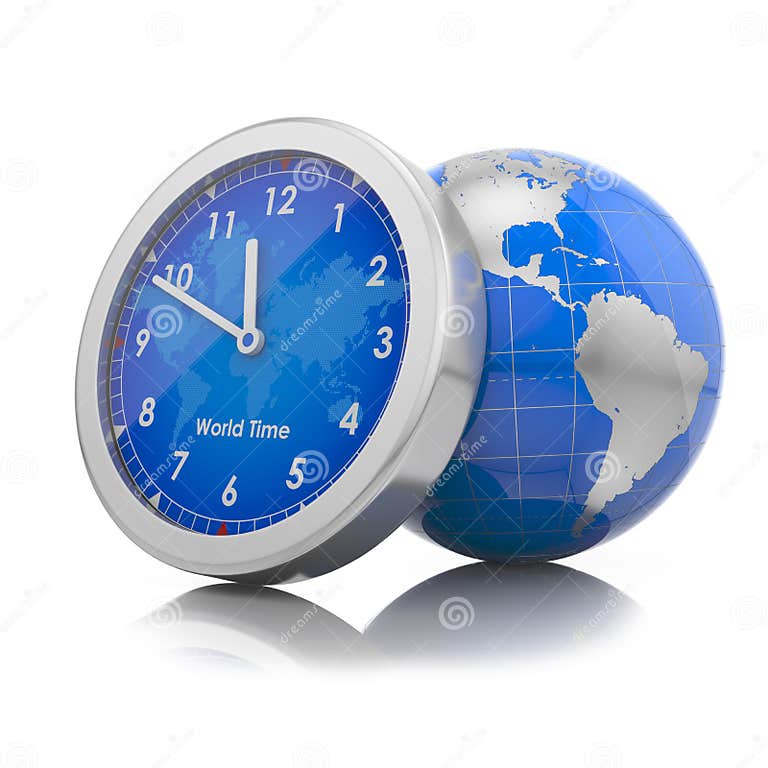 World Time Concept: Gloube with Clock Stock Illustration - Illustration ...